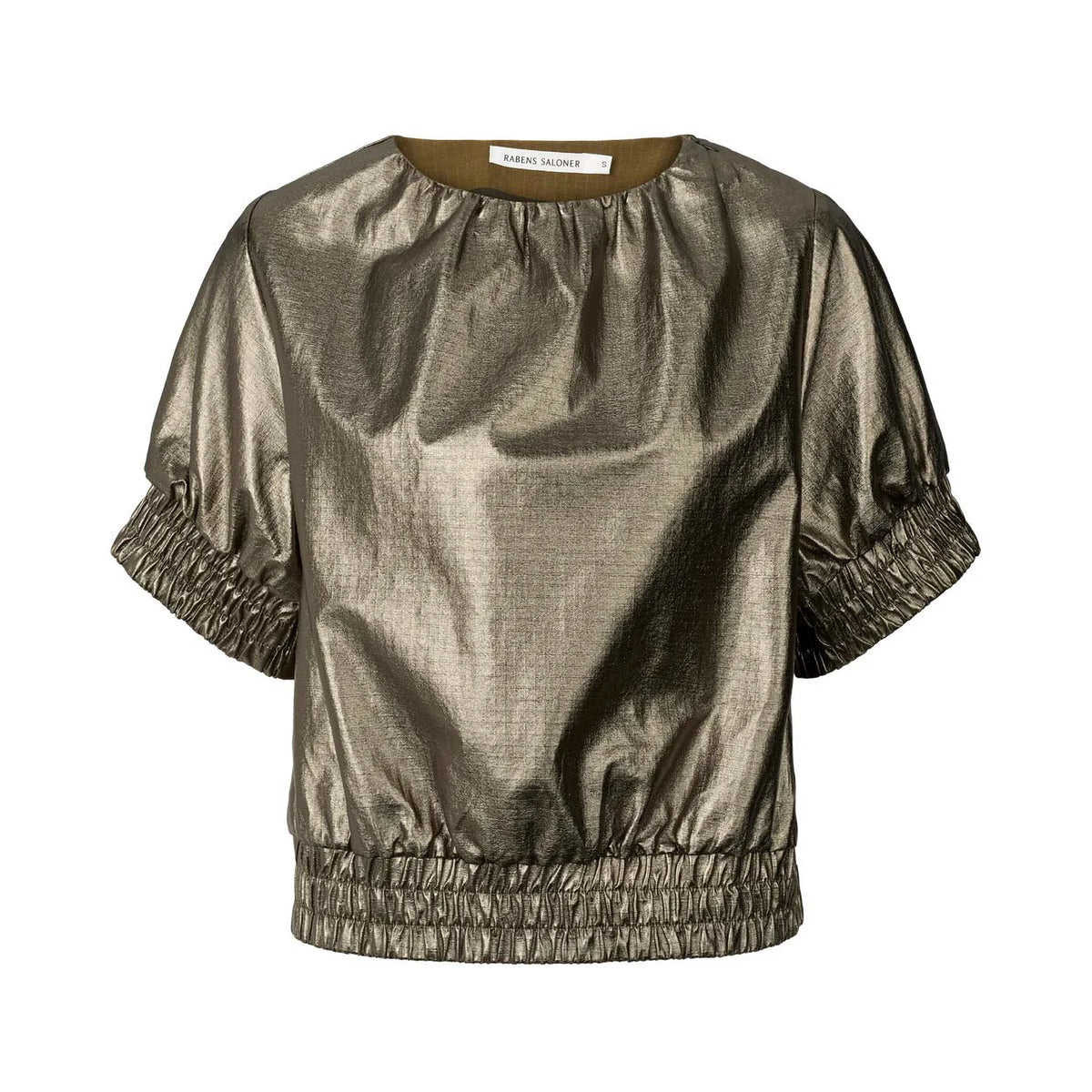 Rabens Saloner Gina foiled rip stop top - metallic olive – Un-Common